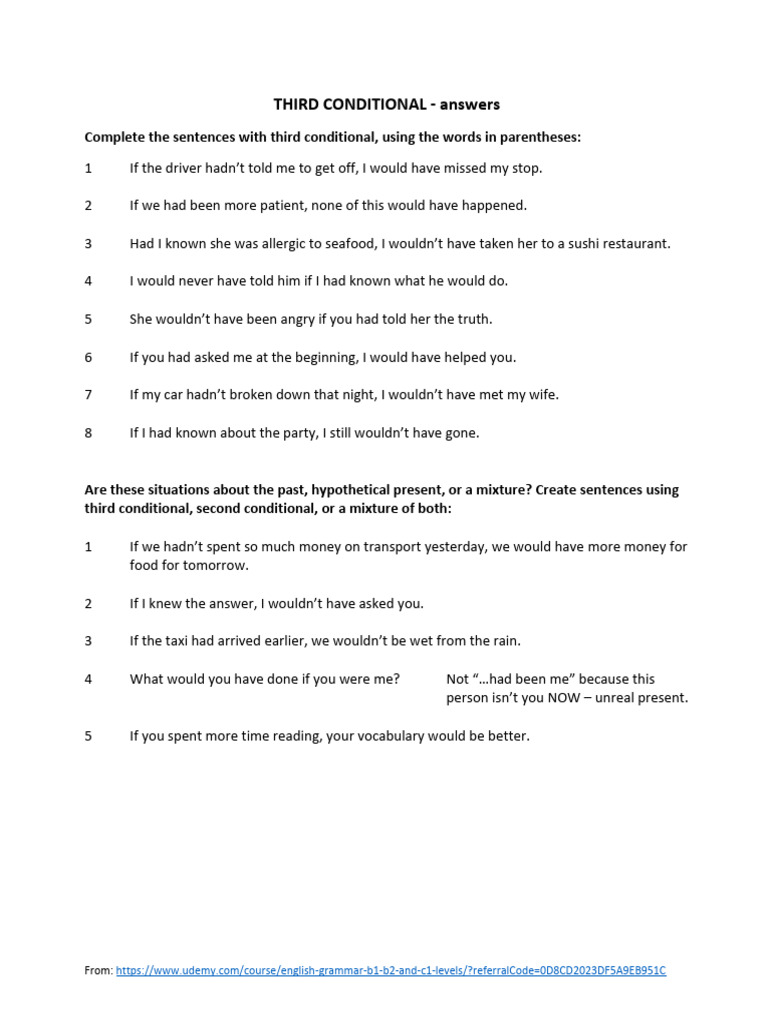 Answers 3 Third Conditional | PDF