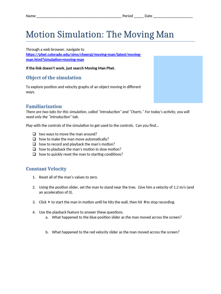 Moving Man - Qualitative Graphs | PDF | Velocity | Acceleration