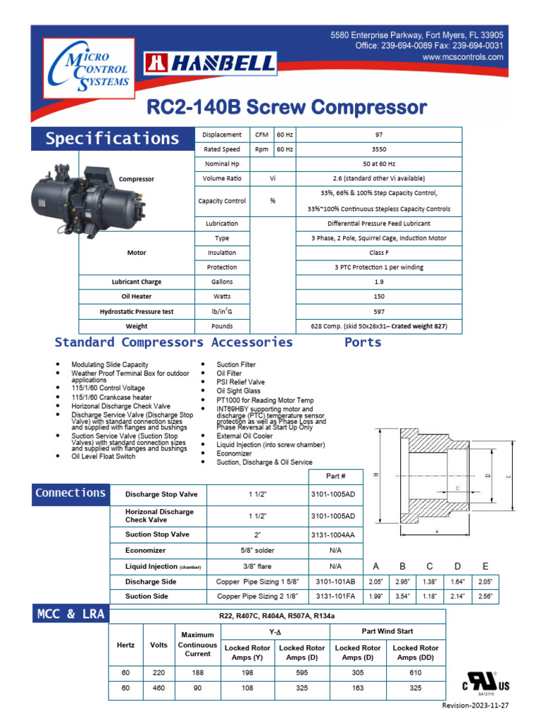 Hanbell Spec Sheet RC2-140B | PDF | Valve | Mechanical Engineering
