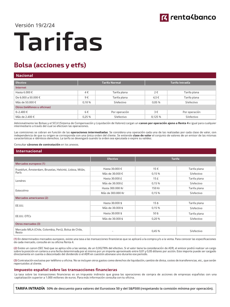 hoja_tarifas | PDF | Swap (Finanzas) | Bolsa