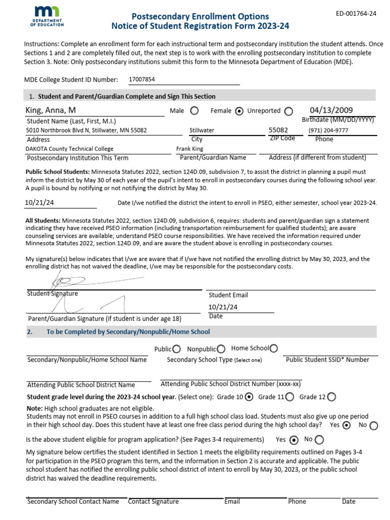 DAKOTA FORM (1) | PDF | Vocational Education | Educational Stages