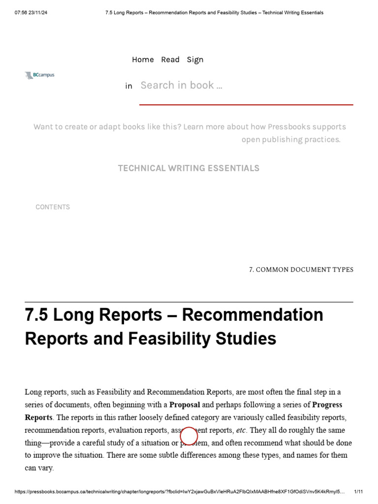 7.5 Long Reports - Recommendation Reports and Feasibility Studies ...