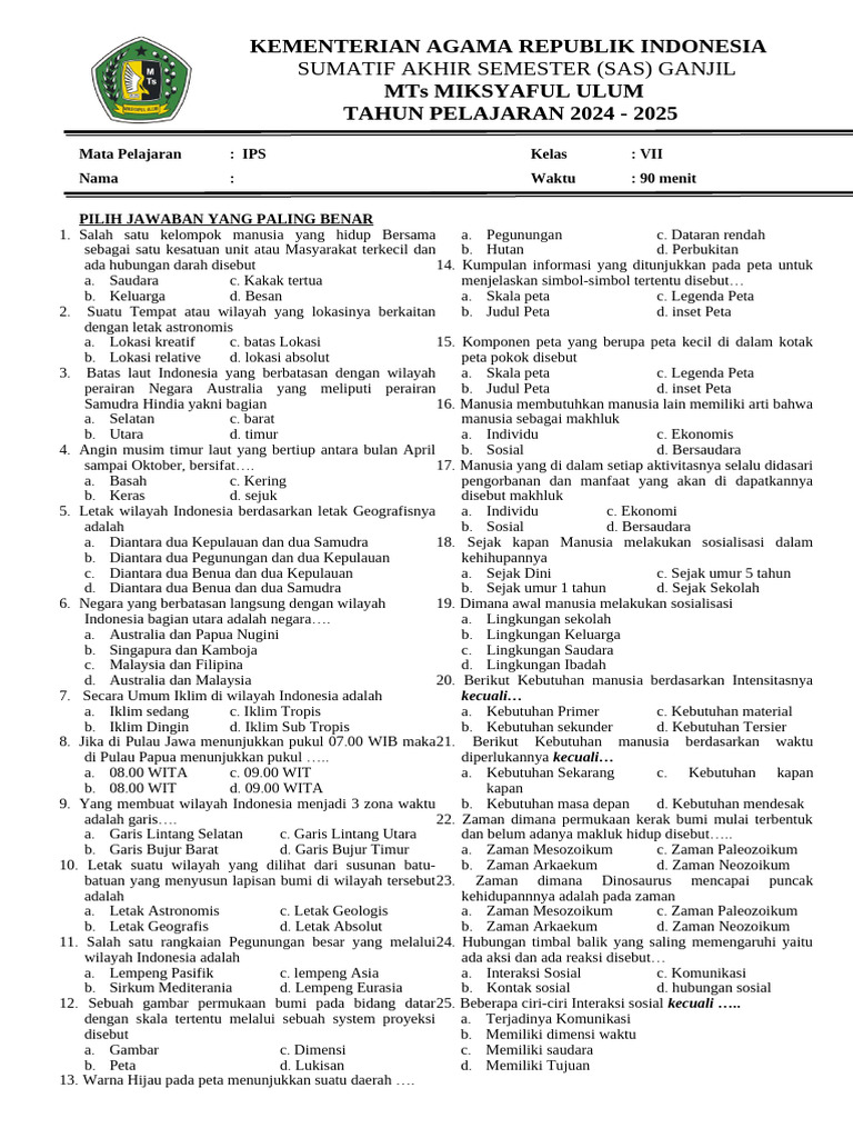 PAS Ips 7 Ganjil 2024 | PDF