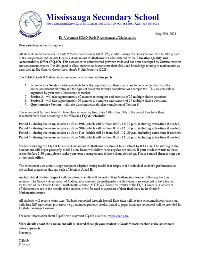 EQAO Math Assessment - Grade 9 | PDF | Educational Assessment