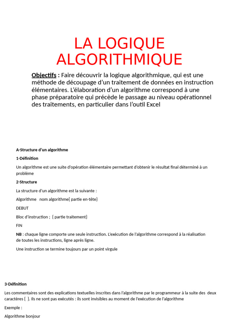 La Logique Algorithmique | PDF | Programme informatique | Programmation