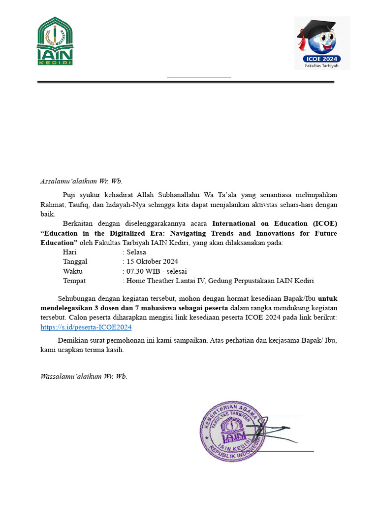 Permohonan Delegasi ICOE 2024 | PDF