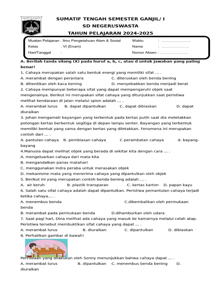 Soal STS Ganjil Kelas 5 Ipas 2024-2025 | PDF