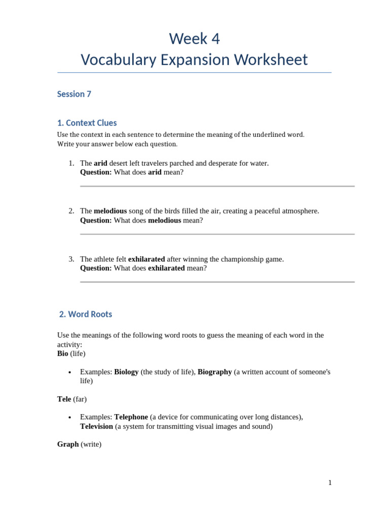 Vocabulary Expansion Worksheet | PDF | Sentence (Linguistics) | Semantics