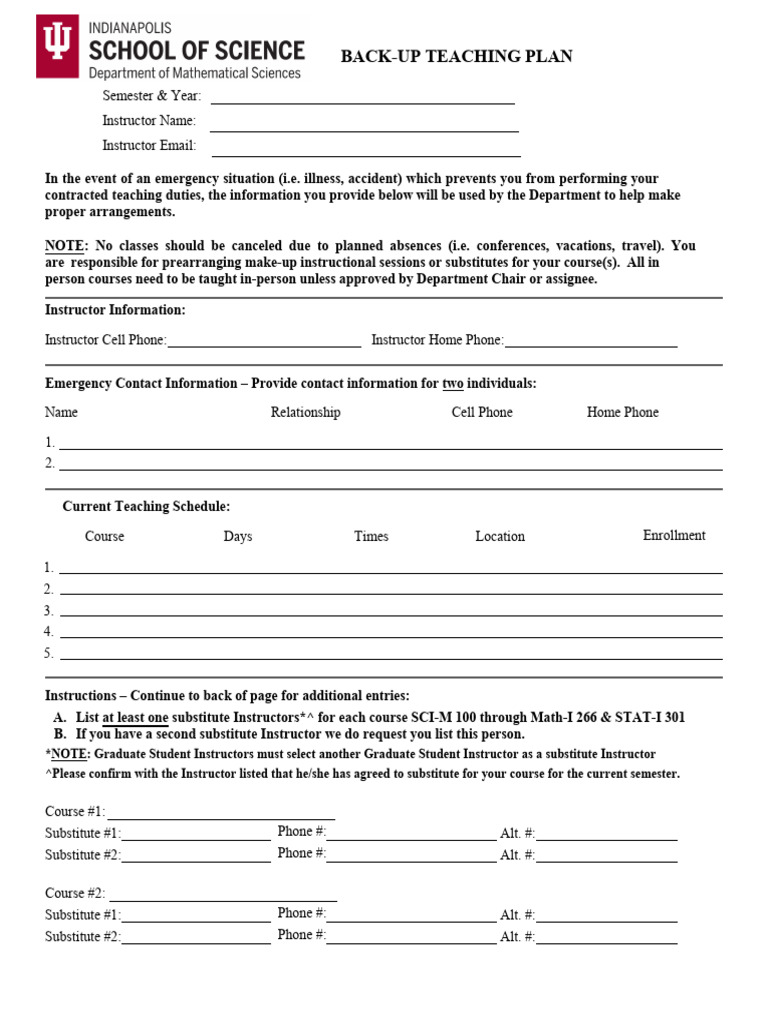 Back-Up Teaching Plan Form 4248 | PDF