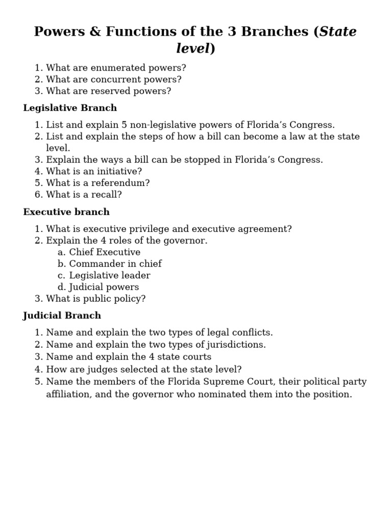 Powers of The State Branches - Essential Questions | PDF