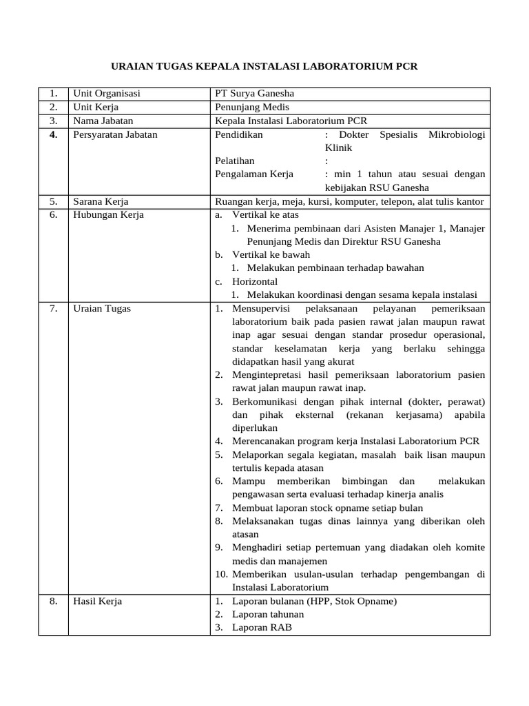 URAIAN TUGAS JANGMED UTK KPS (LAB) | PDF