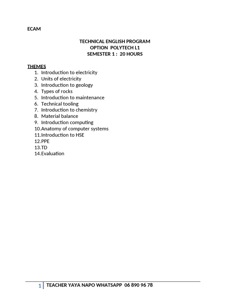 English Program l1 Polytech | PDF