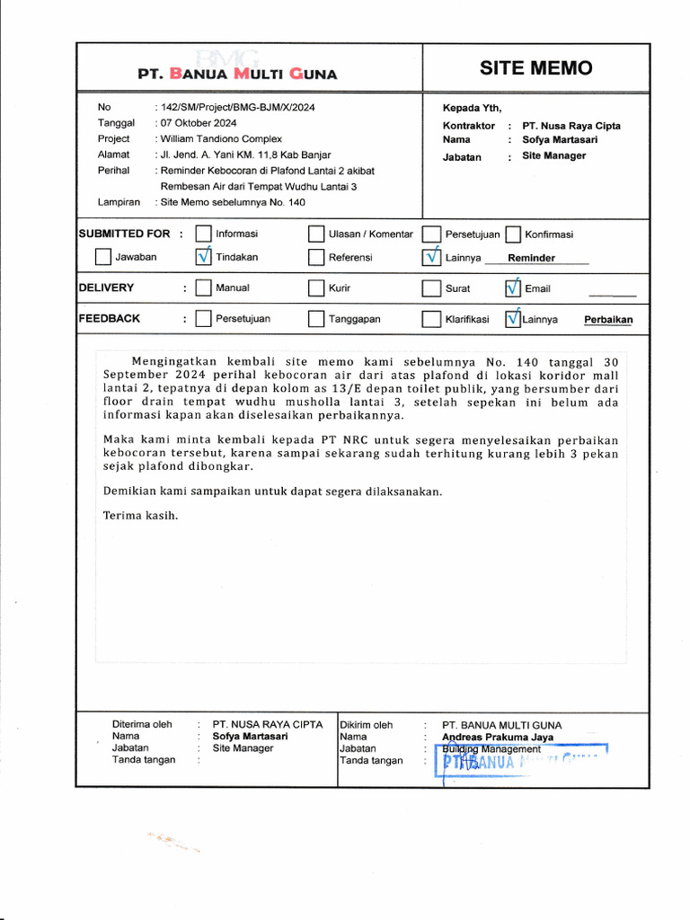 Kebocoran Plafond Lantai 2: Rembesan dari Wudhu Lantai 3 | PDF