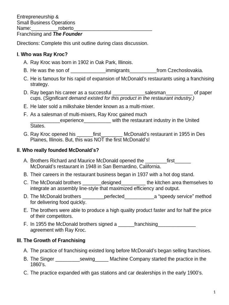 04 The Founder and Franchising Outline | PDF | Franchising | Business