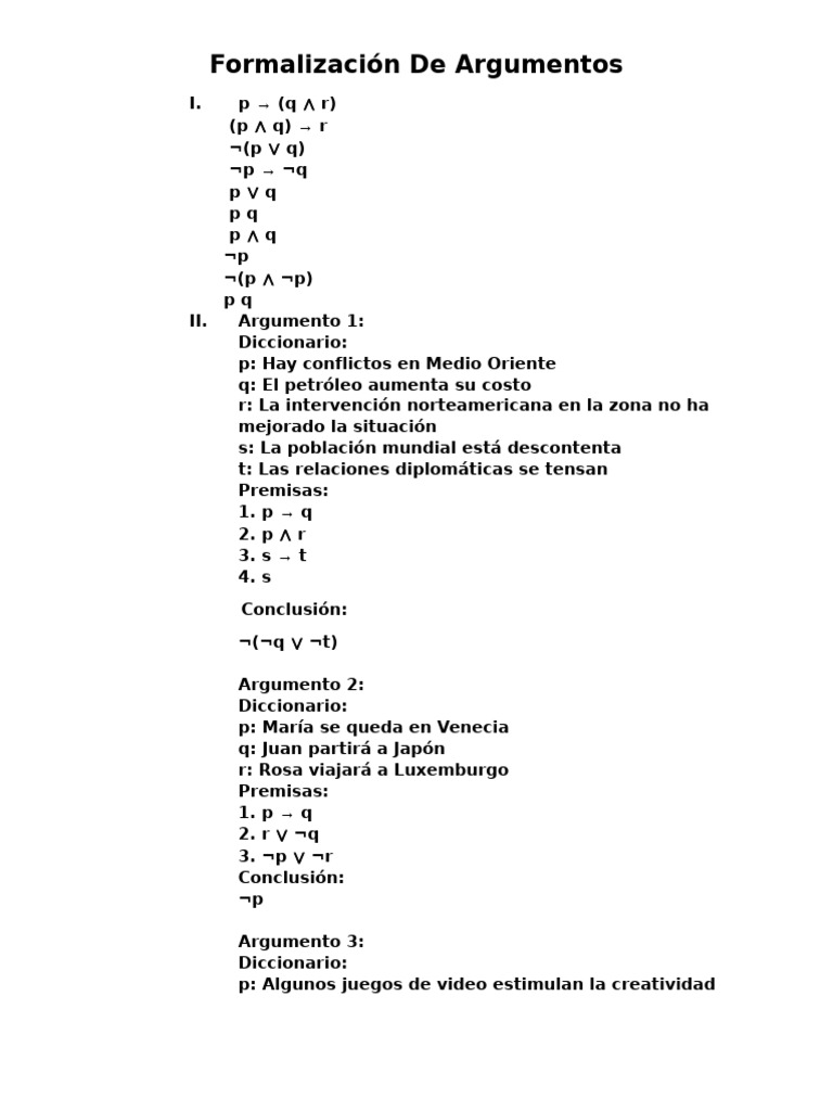Formalización de Argumentos | PDF