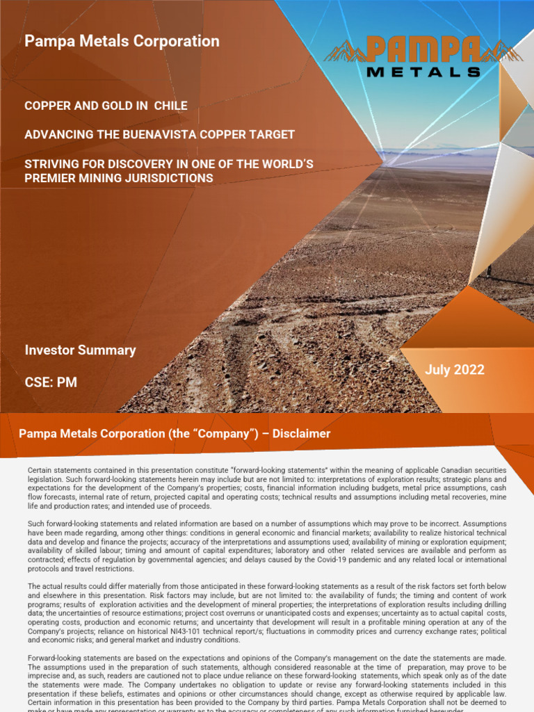 Pampa Metals Corp Investor Deck July 2022 Final Pdf Mining Geology