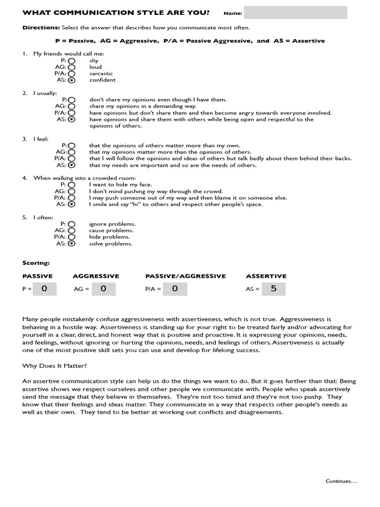 Communication Style Worksheet | PDF | Social Psychology