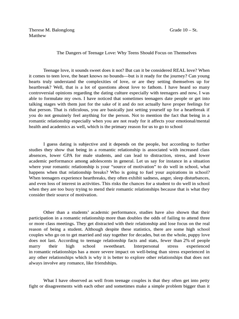 The Impact of Teenage Love on Academics | PDF | Adolescence | Romance ...