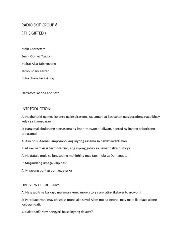 RADIO SKIT GROUP 6 (Aeona) | PDF