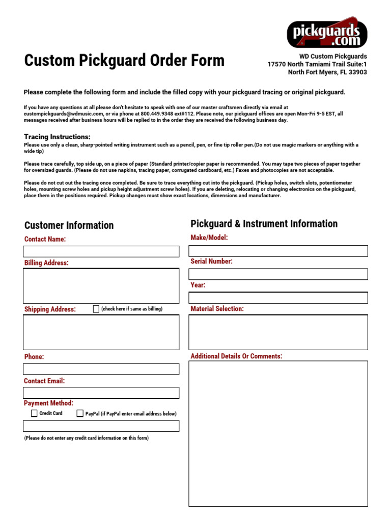 Custom Pickguard Order Form | PDF | Photocopier