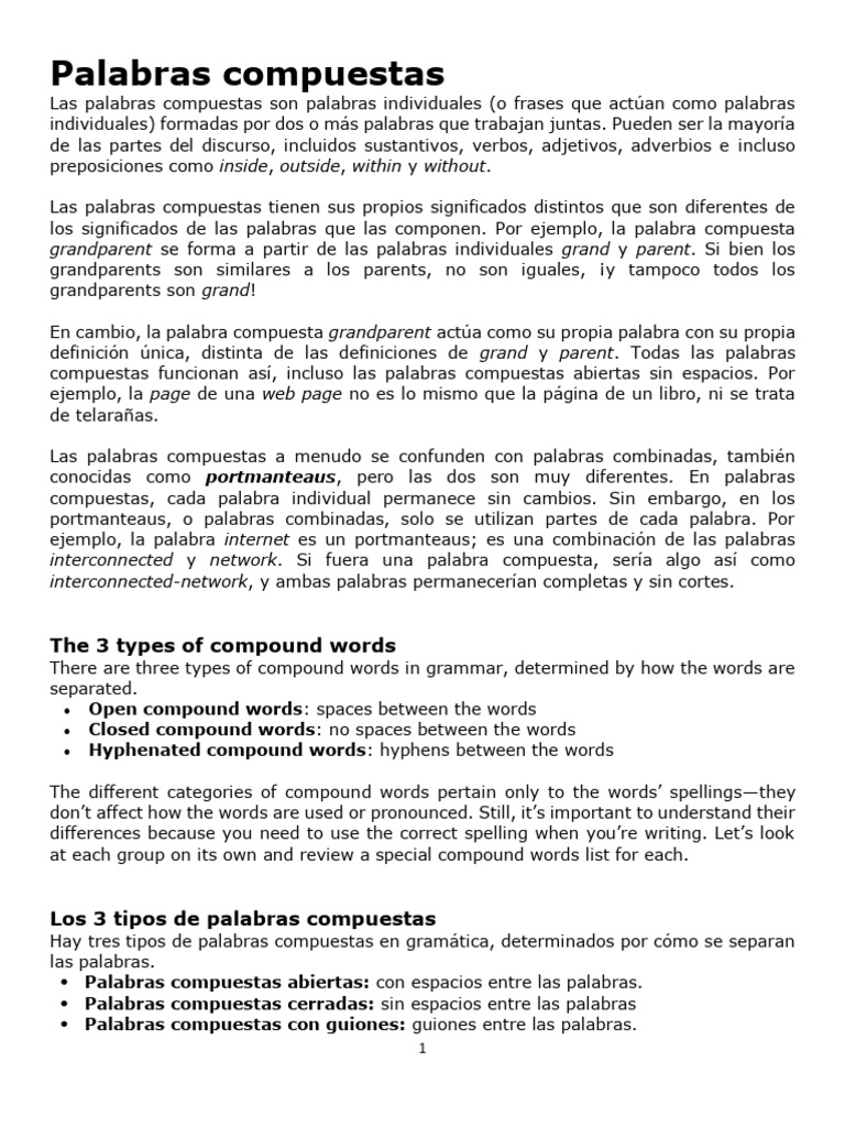 Tipos de Palabras Compuestas en Gramática | PDF | Verbo | Palabra