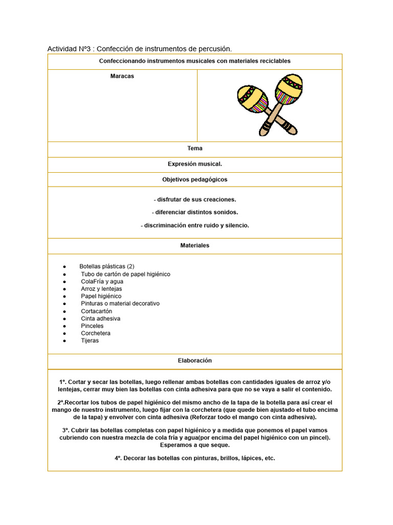Actividad Nº3 - Confección de Instrumentos de Percusión | PDF
