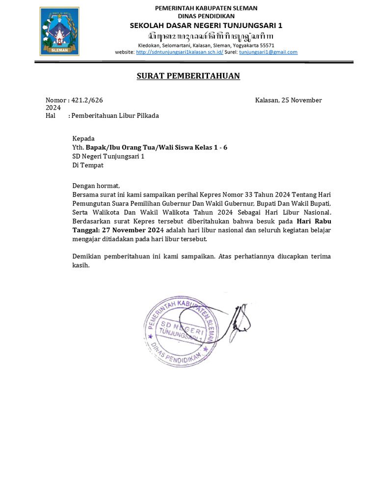 Pemberitahuan Libur Pilkada | PDF