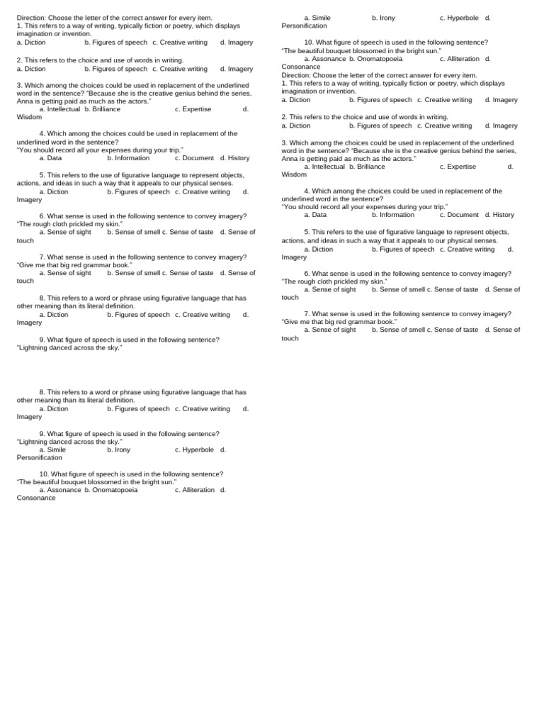 creative writing quiz | PDF | Senses | Poetry