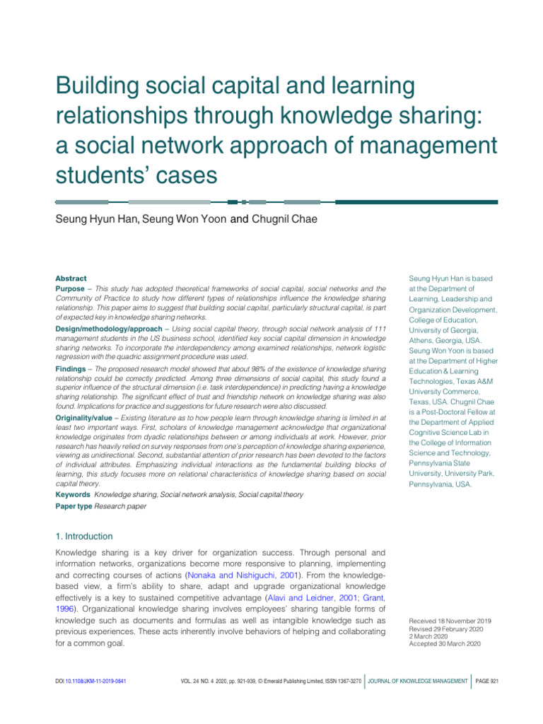 10 1108 - JKM 11 2019 0641 | PDF | Social Network | Statistics