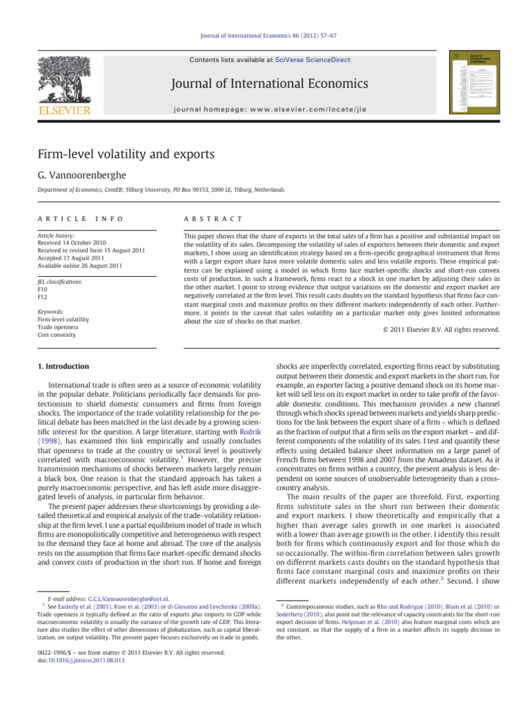 Impact of Export Share on Sales Volatility | PDF | Demand | Macroeconomics