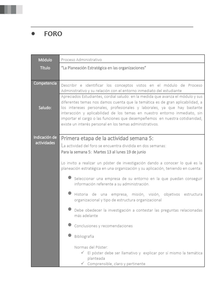 ACTIVIDAD FORO POSTER | PDF | Planificación