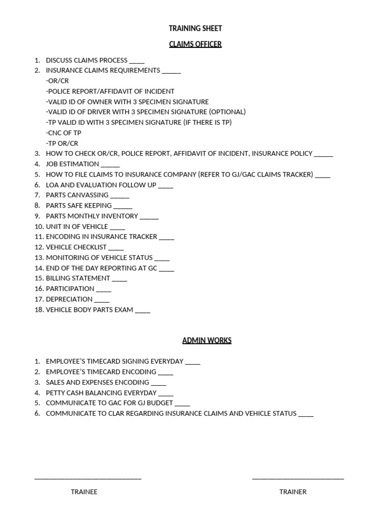 TRAINING SHEET | PDF