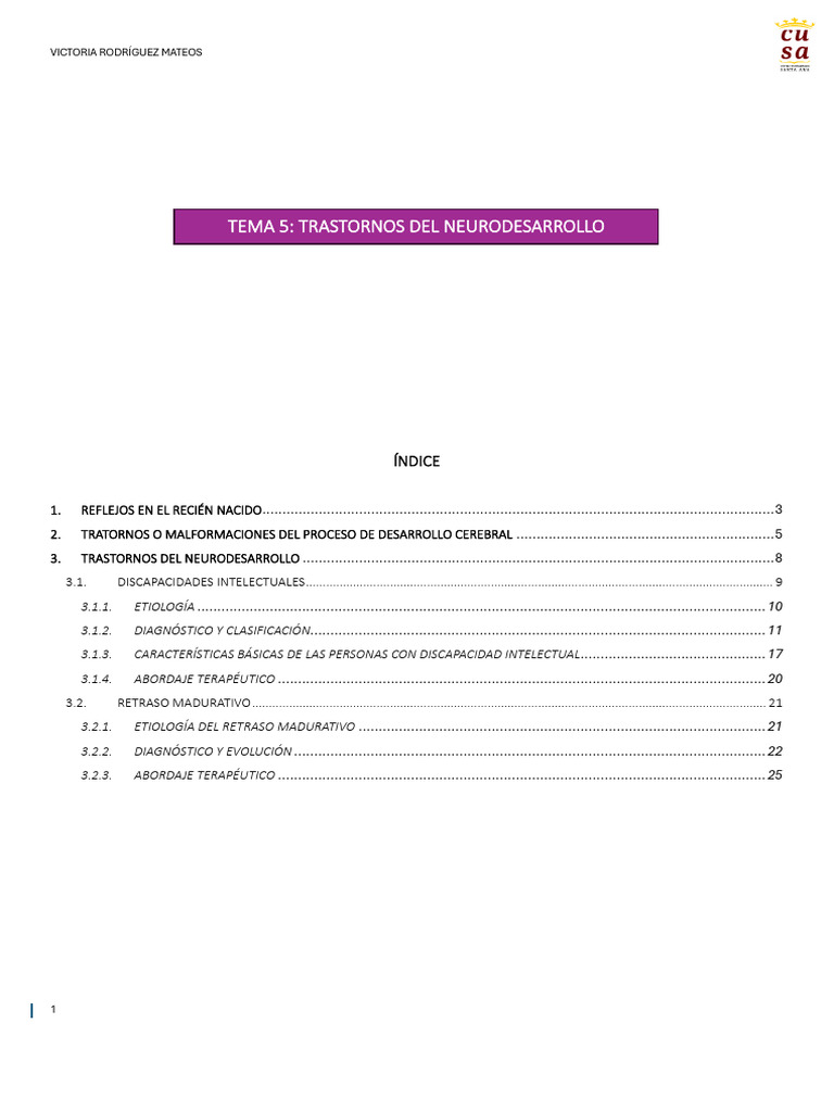 Tema 5 Trastornos Del Neurodesarrollo | PDF | Discapacidad intelectual | Mielina
