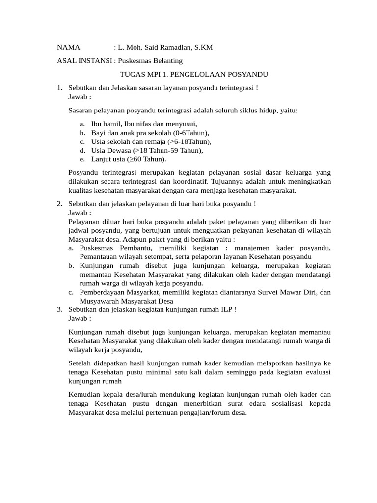 Tugas Mpi 1. Pengelolaan Posyandu Said | PDF