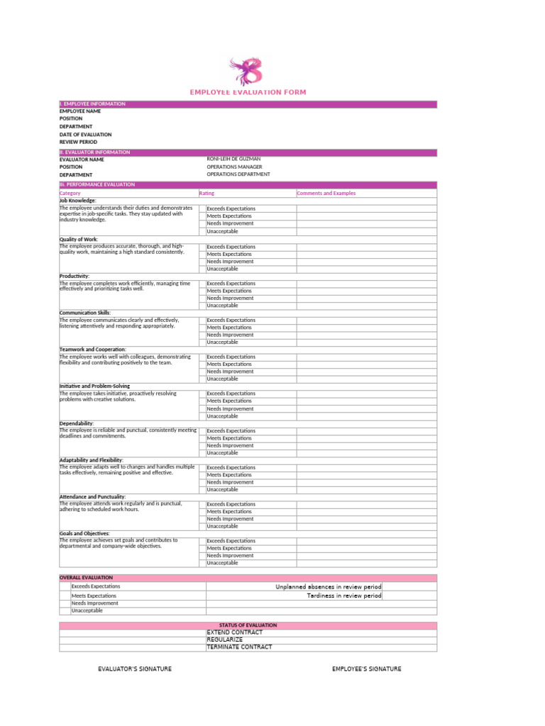 Eval Form - p8 | PDF | Employment | Goal