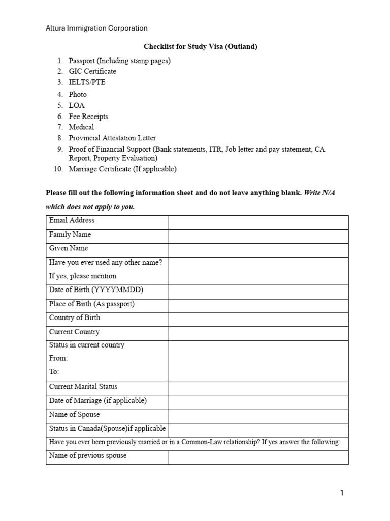 Study Visa Application Checklist | PDF | Travel Visa | Passport