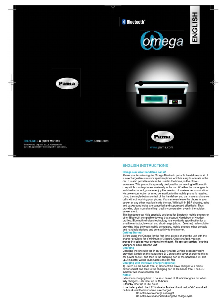 Omega Instructions | PDF | Bluetooth | Telephone