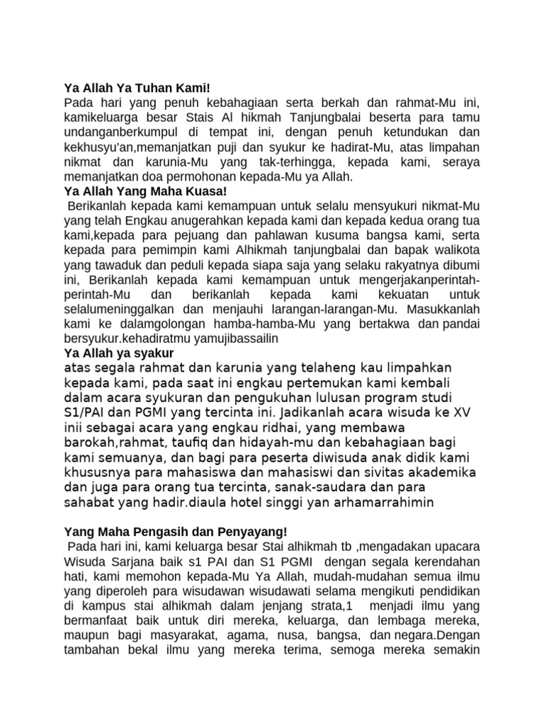 Doa Wisuda Alhikmah Ke XV | PDF
