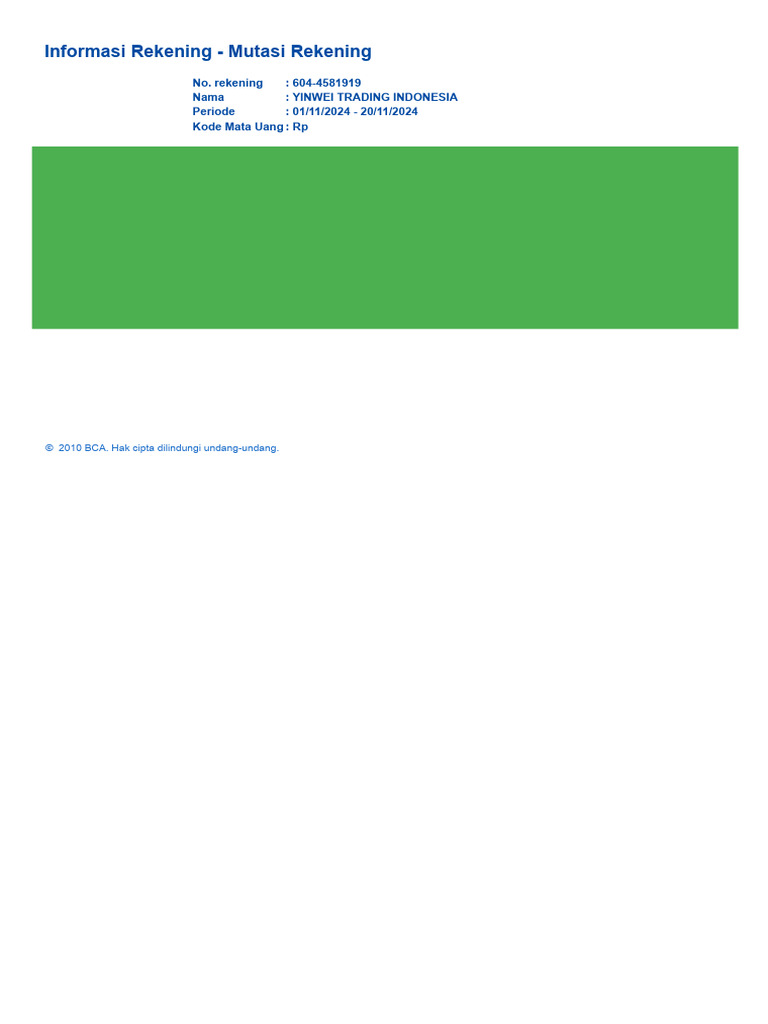 Mutasi Rekening YINWEI TRADING Nov 2024 | PDF