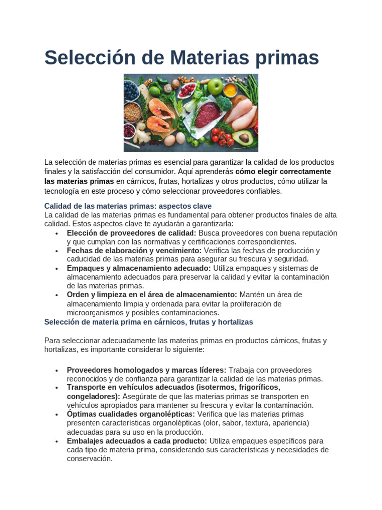 Selección Efectiva de Materias Primas | PDF | Calidad (comercial ...