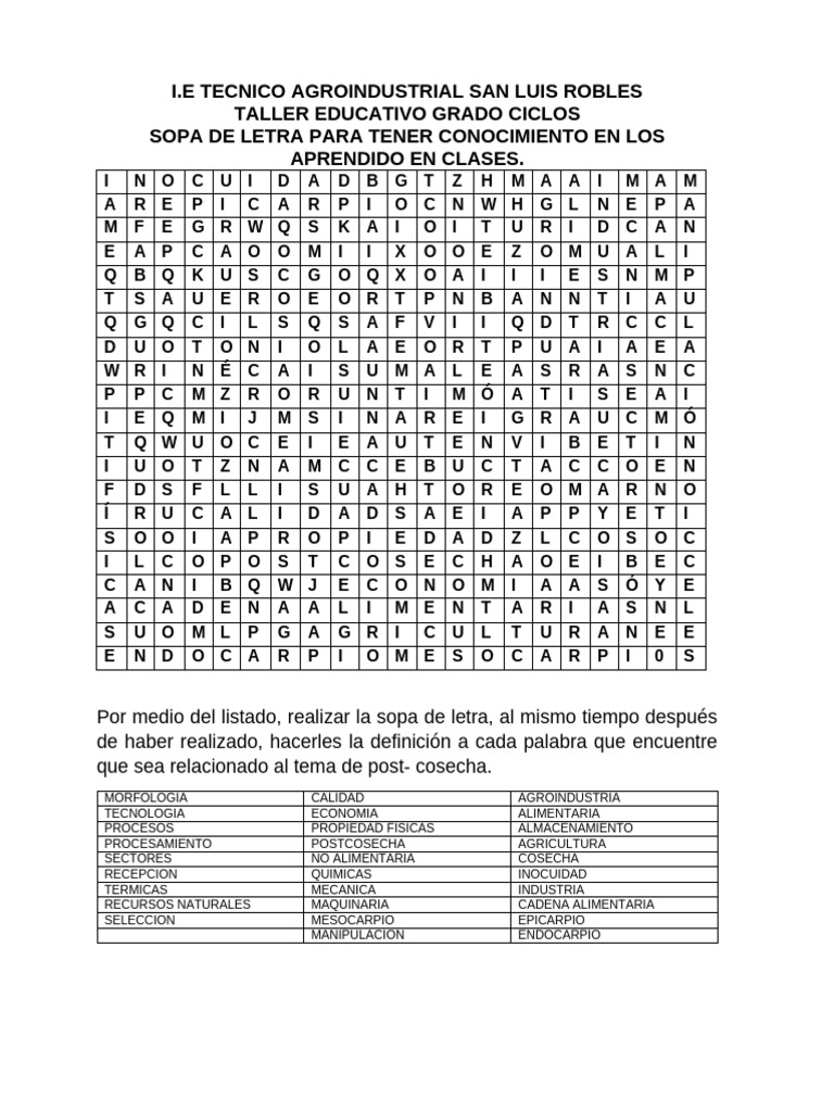 Sopa de Letra de Poscosecha | PDF | Agronegocios | Industria de alimentos