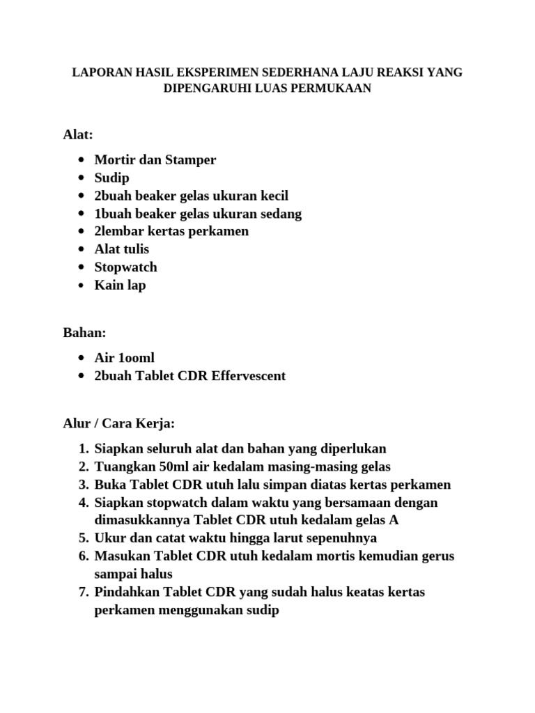 Eksperimen Laju Reaksi Tablet CDR | PDF
