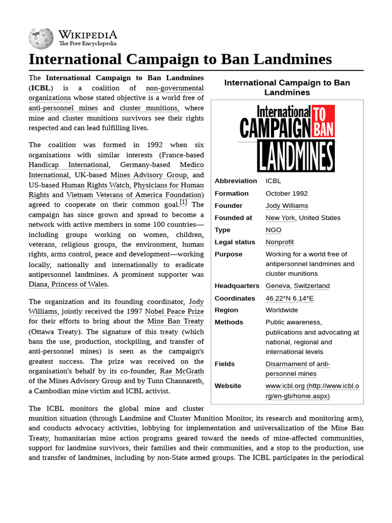 International Campaign to Ban Landmines | PDF | Explosive Weapons