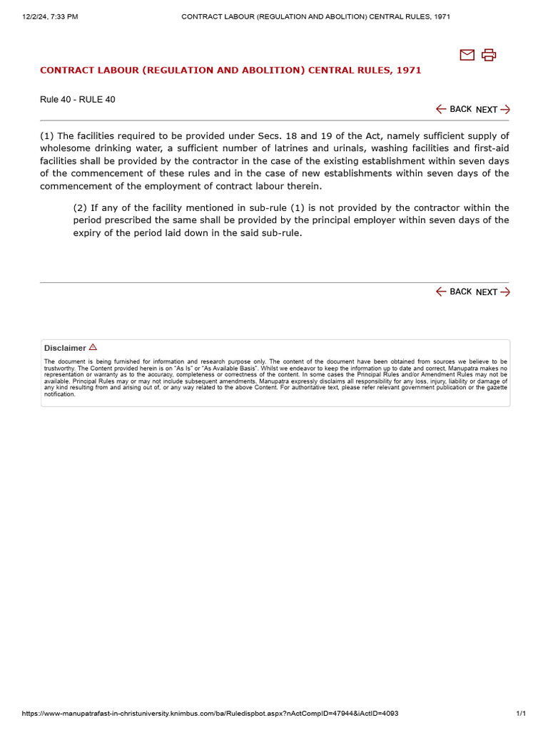 Rule 40 Contract Labour Rules | PDF