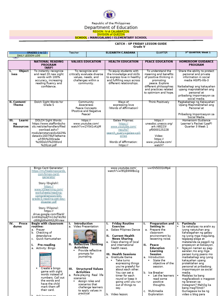 DLL-Catch-Up-Friday-Feb-02-Week1 (5) to print | PDF | Learning | Cognition
