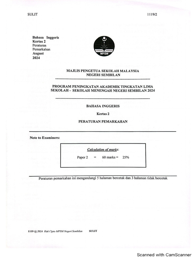 N9 Trial 2024 P2 - Writing (Answer Scheme) | PDF