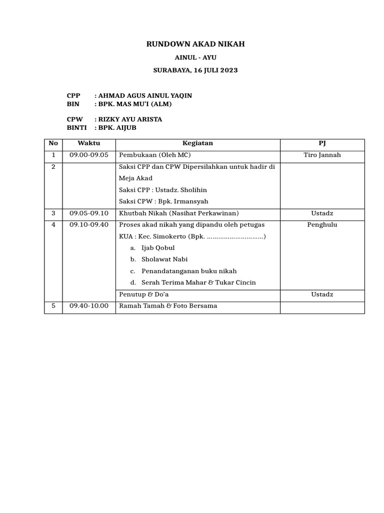Rundown Akad Nikah | PDF