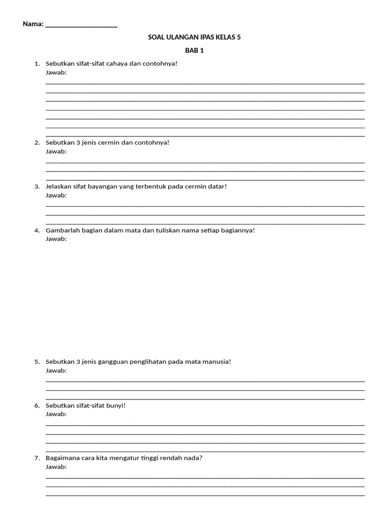 Soal Ulangan Ipas Bab 1 Kelas 5 | PDF