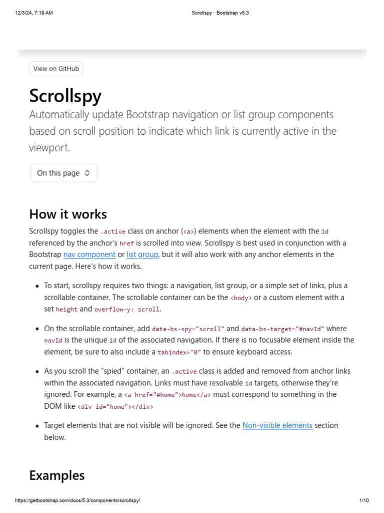 Scrollspy Bootstrap v5.3 | PDF | Document Object Model | Java Script