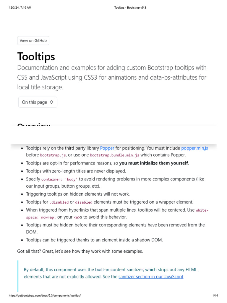Tooltips Bootstrap v5.3 | PDF | Bootstrap (Front End Framework) | Document Object Model